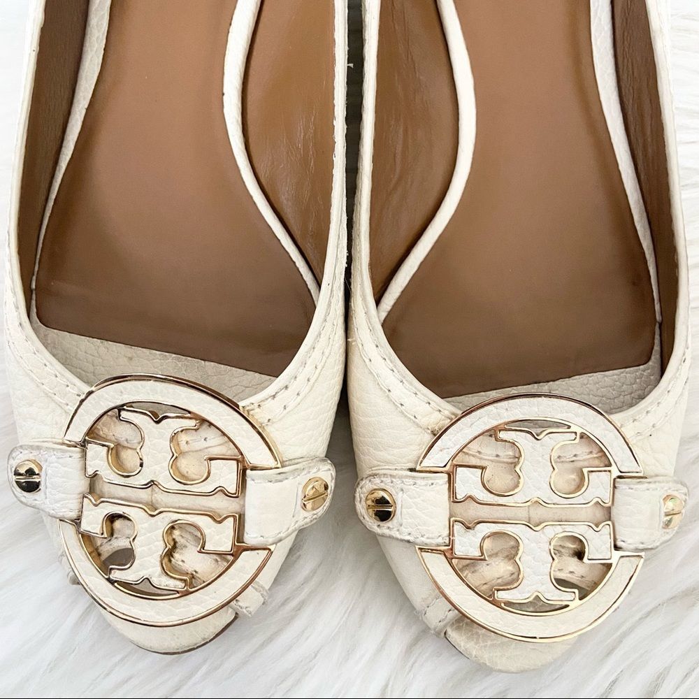 Tory Burch Leticia Peep Toe Low Wedge Ivory Size 8.5 - Gem